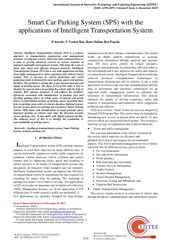 (PDF) Smart car parking system(SPS)with the application of intelligent ...