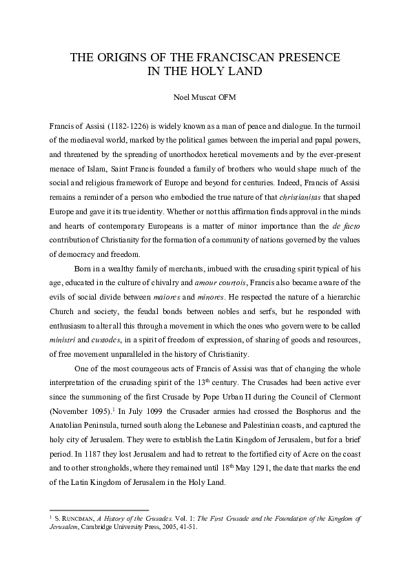 (PDF) The Origins of the Franciscan Presence in the Holy Land