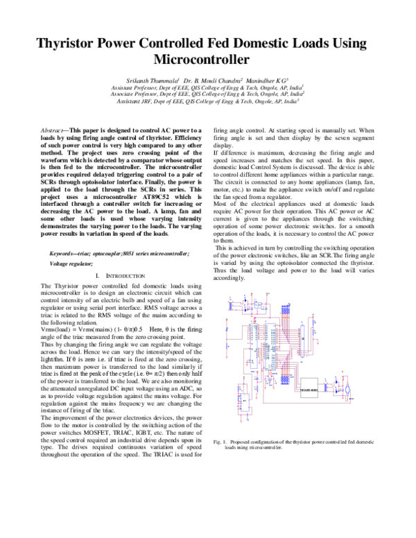 (PDF) Thyristor Power Controlled Fed Domestic Loads Using Microcontroller