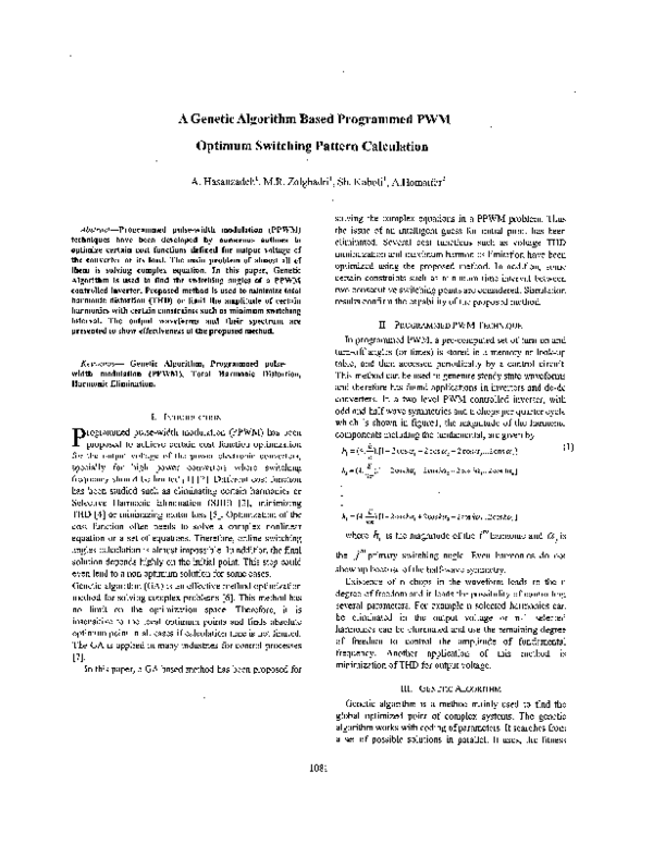 Pdf A Genetic Algorithm Based Programmed Pwm Optimum Switching
