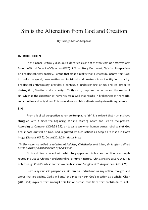 (PDF) Sin is the Alienation from God and Creation