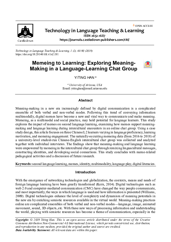 (PDF) Memeing to Learning: Exploring Meaning-Making in a Language ...