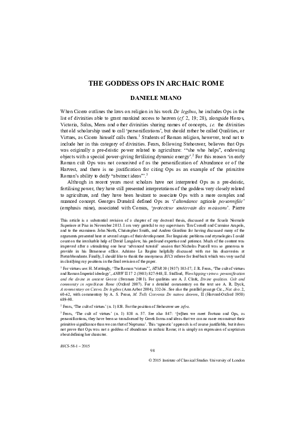 (PDF) The Goddess Ops in Archaic Rome, Bulletin of the Institute of ...