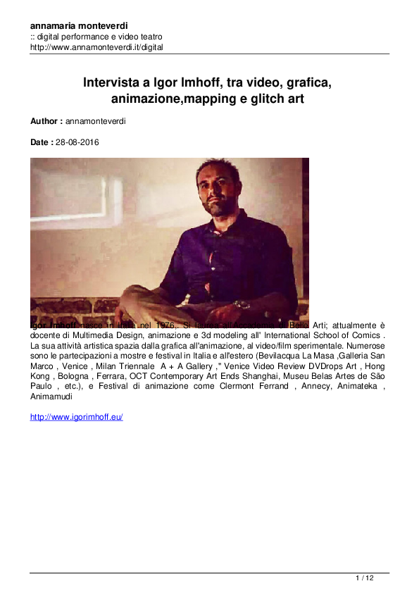 (PDF) Intervista a Igor Imhoff, tra video, grafica, animazione,mapping ...