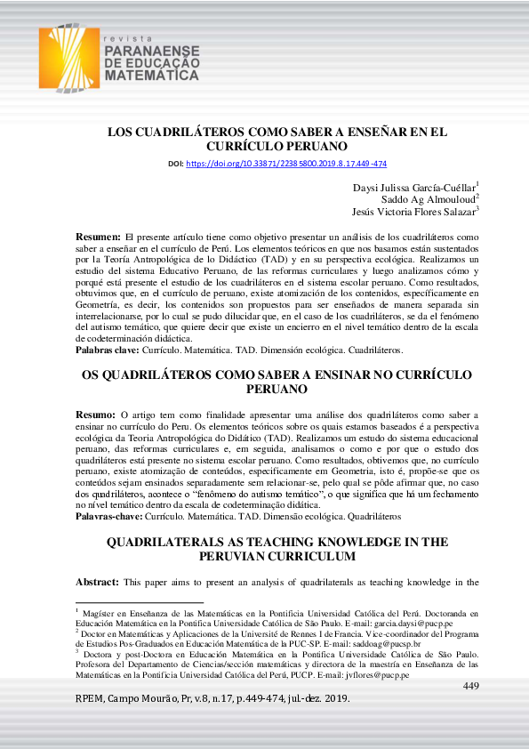 (PDF) LOS CUADRILÁTEROS COMO SABER A ENSEÑAR EN EL CURRÍCULO PERUANO