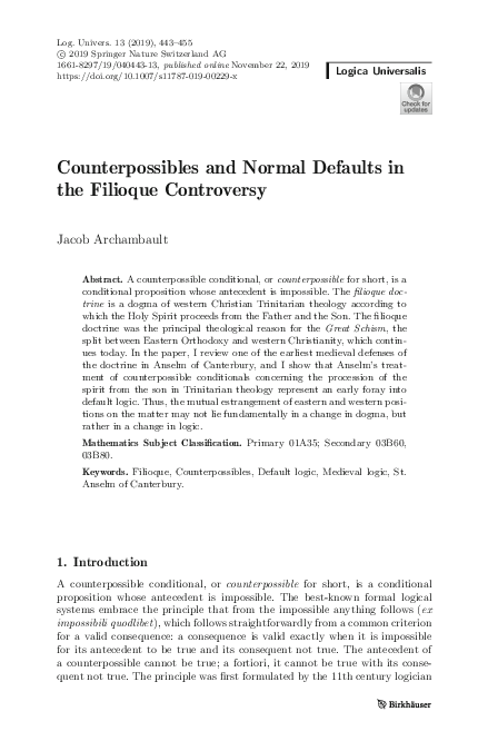 (PDF) Counterpossibles and Normal Defaults in the Filioque Controversy