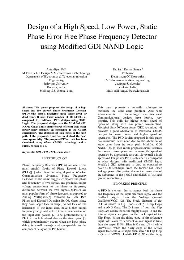 (PDF) Design of a High Speed, Low Power, Static Phase Error Free Phase Frequency Detector using ...