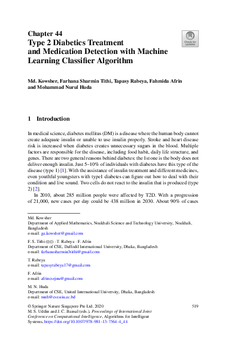 (PDF) Type 2 Diabetics Treatment and Medication Detection with Machine Learning Classifier Algorithm