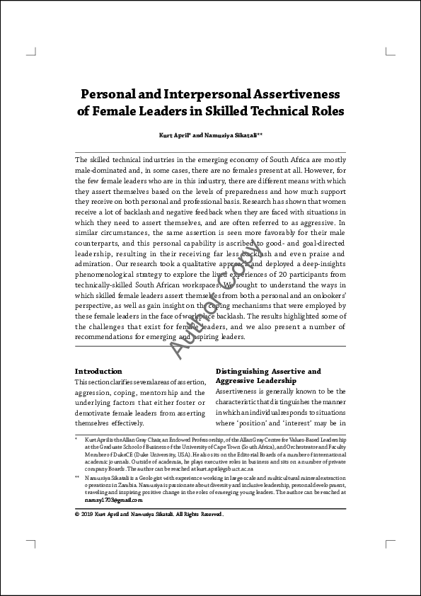 (PDF) Personal- and Interpersonal Assertiveness of Female Leaders in Skilled Technical Roles