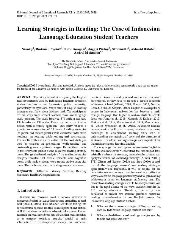 (PDF) Learning Strategies in Reading: The Case of Indonesian Language ...