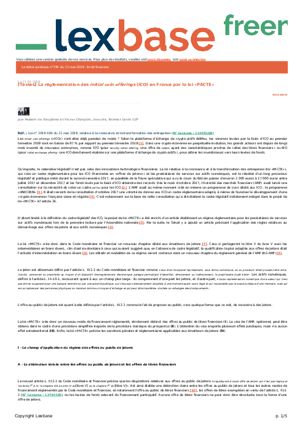 (PDF) Loi PACTE et la réglementation des ICO en France