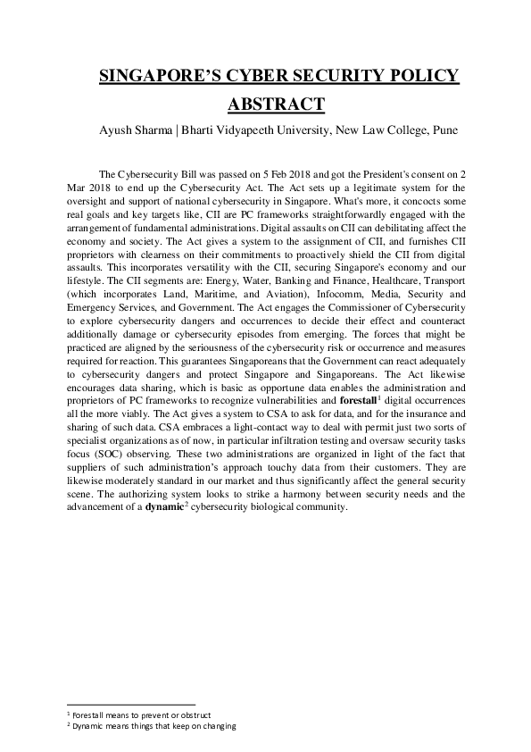 (DOC) Singapore's Cyber Security Policy