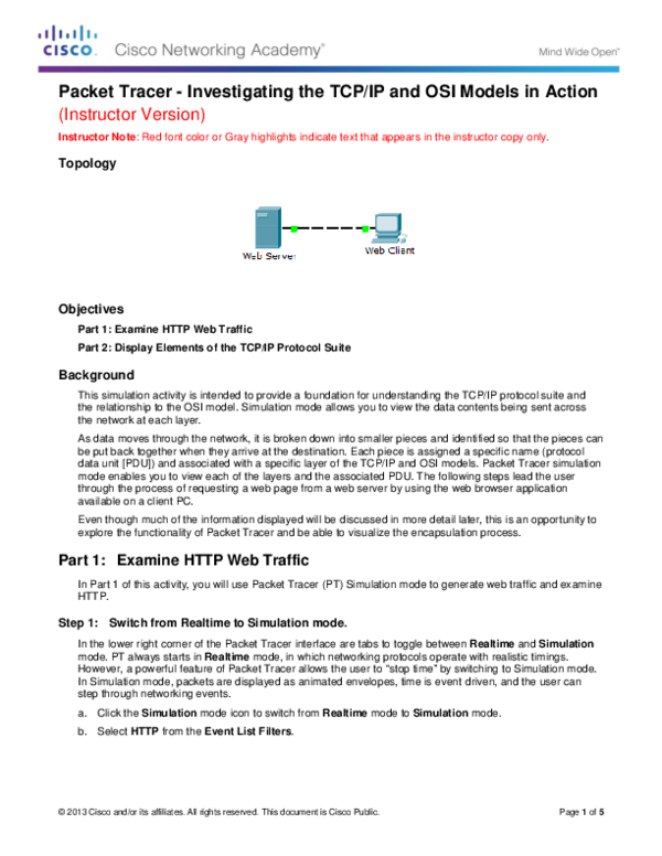 (DOC) Packet Tracer -Investigating the TCP/IP and OSI Models in Action (Instructor Version ...