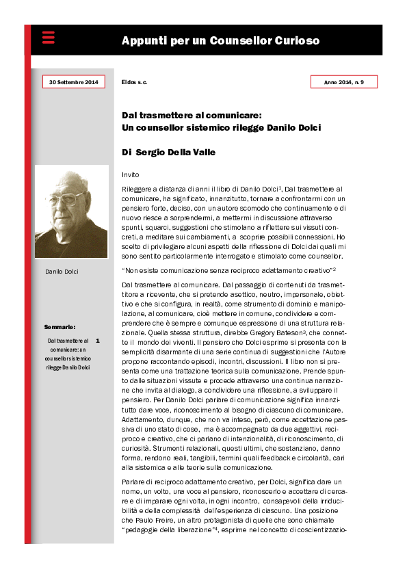 (PDF) Un counsellor sistemico rilegge Danilo Dolci