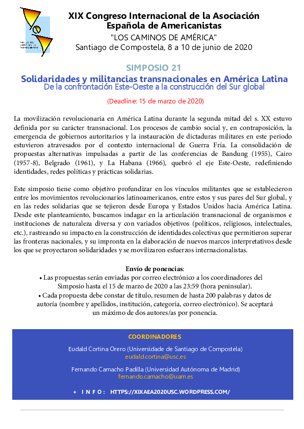 (PDF) (Deadline: 15 de marzo de 2020) CfP AEA 2020, Simposio 21 ...
