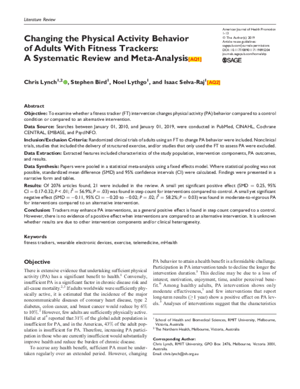 (PDF) Changing the Physical Activity Behavior of Adults With Fitness ...