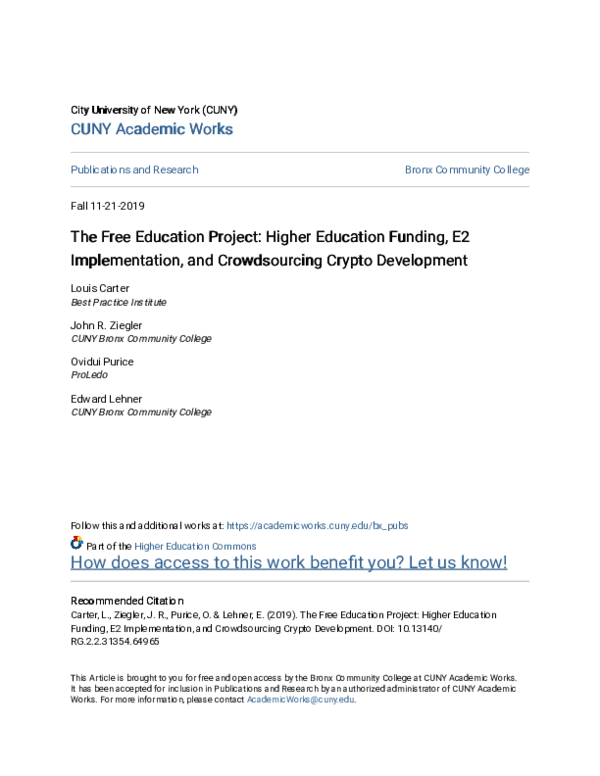 (PDF) CUNY Academic Works CUNY Academic Works Implementation, and ...