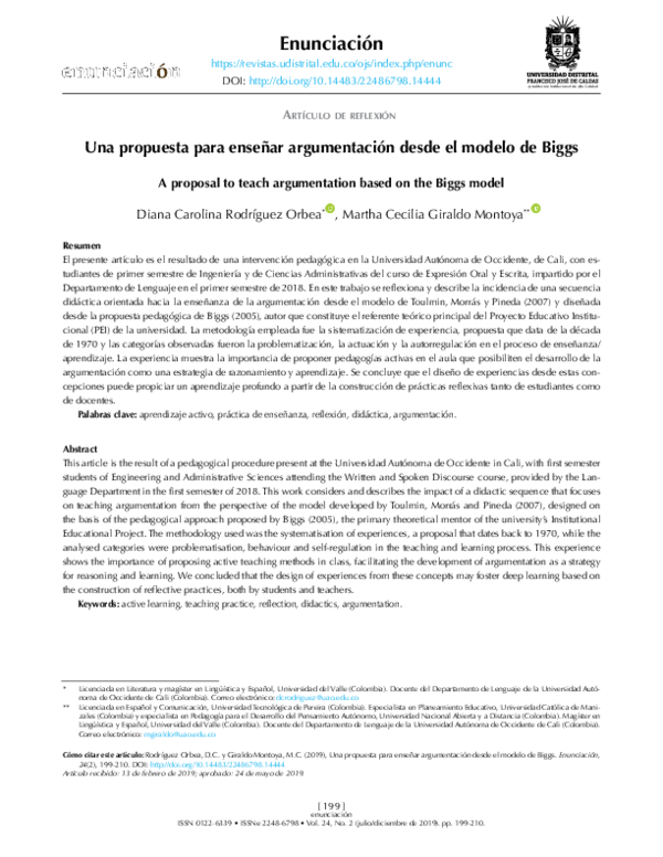 (PDF) Una propuesta para enseñar argumentación desde el modelo de Biggs