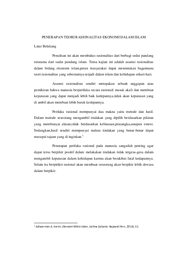 (DOC) PENERAPAN TEORI RASIONALITAS EKONOMI DALAM ISLAM