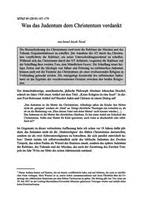 (PDF) Israel Jacob Yuval, “Was das Judentum dem Christentum verdankt ...