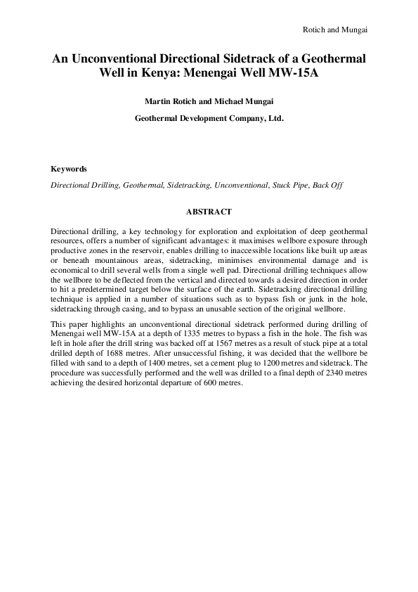 (PDF) An Unconventional Directional Sidetrack of a Geothermal Well in ...