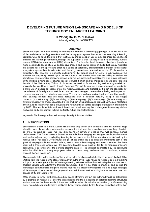 (PDF) DEVELOPING FUTURE VISION LANDSCAPE AND MODELS OF TECHNOLOGY ENHANCED LEARNING