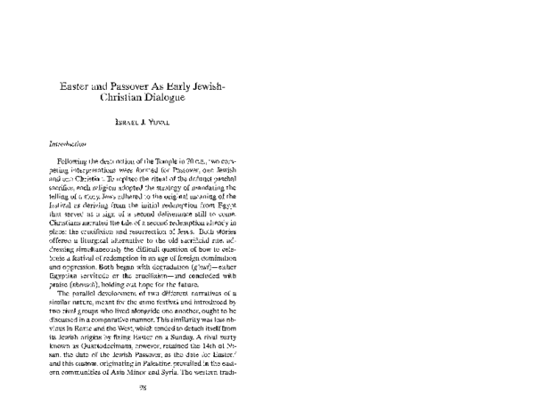 (PDF) Israel Jacob Yuval, “Easter and Passover as Early Jewish ...