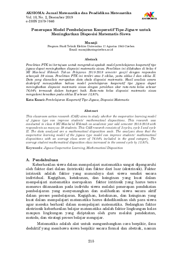 (PDF) Penerapan Model Pembelajaran Kooperatif Tipe Jigsaw untuk