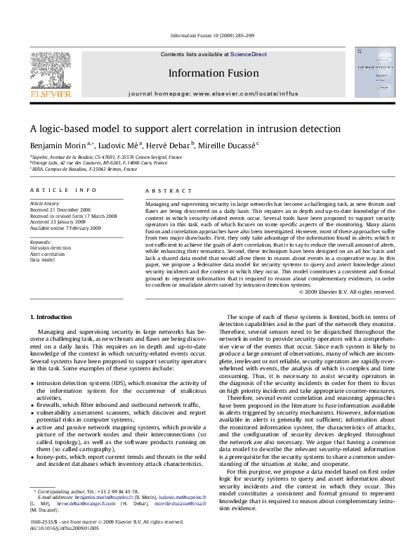 Pdf A Logic Based Model To Support Alert Correlation In Intrusion