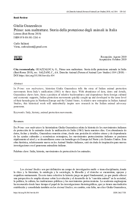 (PDF) Reseña de Giulia Guazzaloca Primo: non maltrattare. Storia della ...