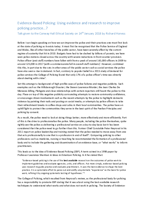 (DOC) Evidence-Based Policing: Using evidence and research to improve ...