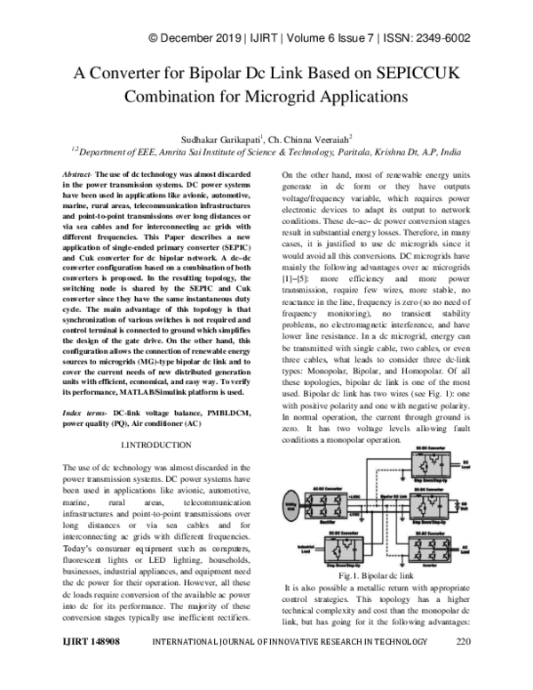(PDF) A Converter for Bipolar Dc Link Based on SEPICCUK Combination for ...