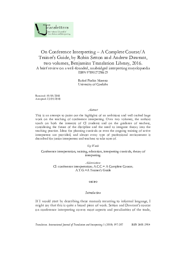 (PDF) On Conference Interpreting – A Complete Course/A Trainer's Guide ...