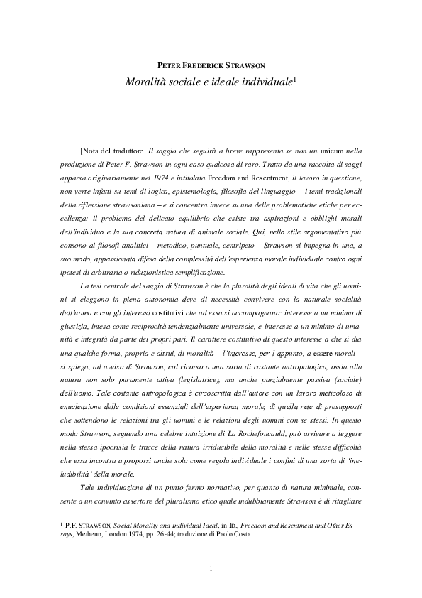 (PDF) P.F. Strawson, Moralità sociale e ideale individuale (con nota ...