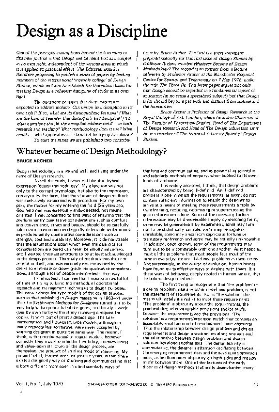 (PDF) Design as a Discipline Whatever became of Design Methodology