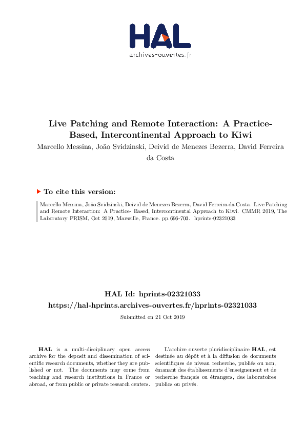 (PDF) Live Patching and Remote Interaction: A Practice- Based, Intercontinental Approach to Kiwi