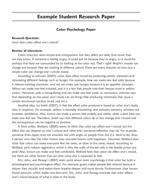 (PDF) Example Student Research Paper Color Psychology Paper