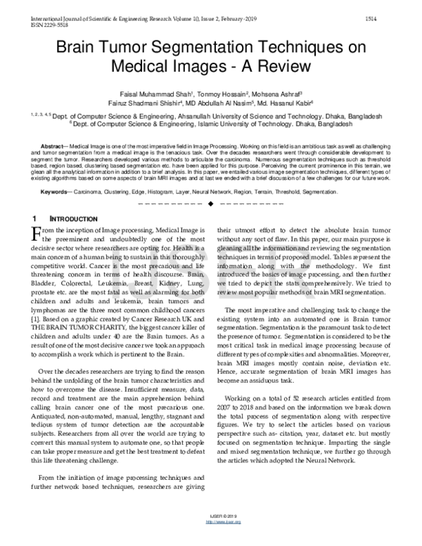 (PDF) Brain Tumor Segmentation Techniques on Medical Images -A Review