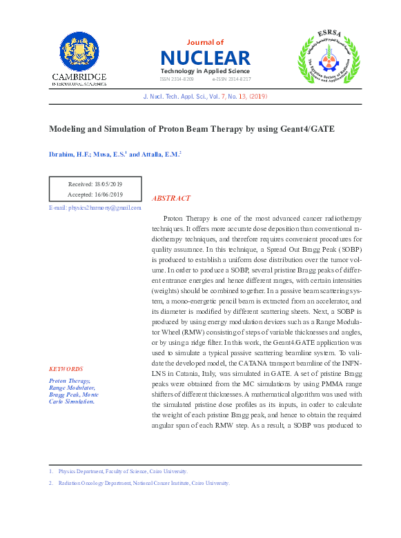 (PDF) Modeling and Simulation of Proton Beam Therapy by using Geant4/GATE