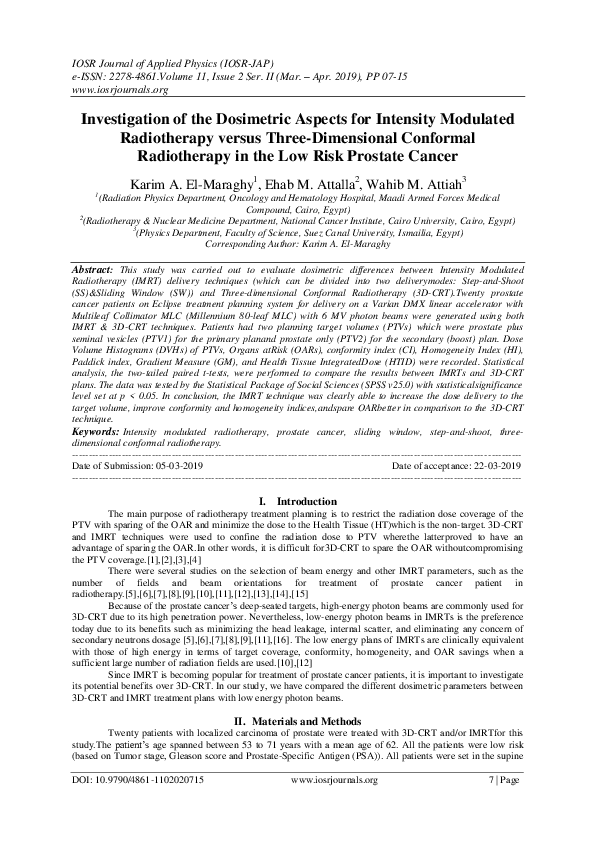 Pdf Investigation Of The Dosimetric Aspects For Intensity Modulated Radiotherapy Versus Three