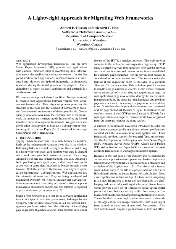 Pdf A Lightweight Approach For Migrating Web Frameworks
