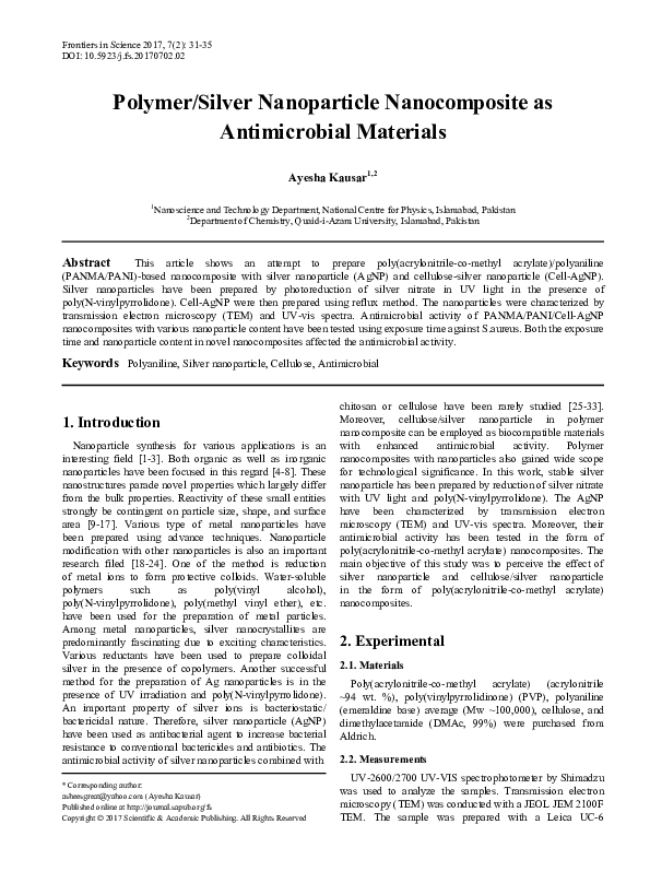 (PDF) Polymer/Silver Nanoparticle Nanocomposite as Antimicrobial Materials