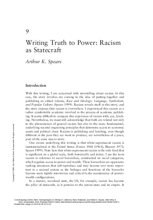(PDF) Writing Truth to Power: Racism as Statecraft