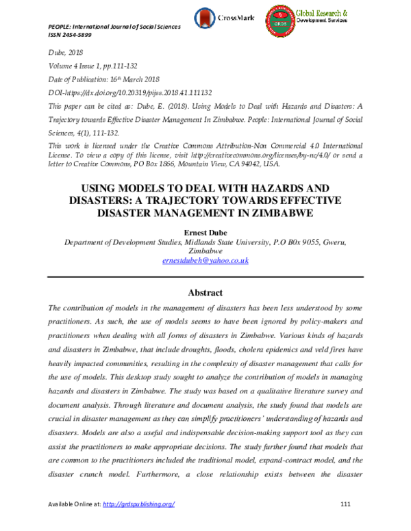 (PDF) Using Models to Deal with Hazards and Disasters: A Trajectory ...