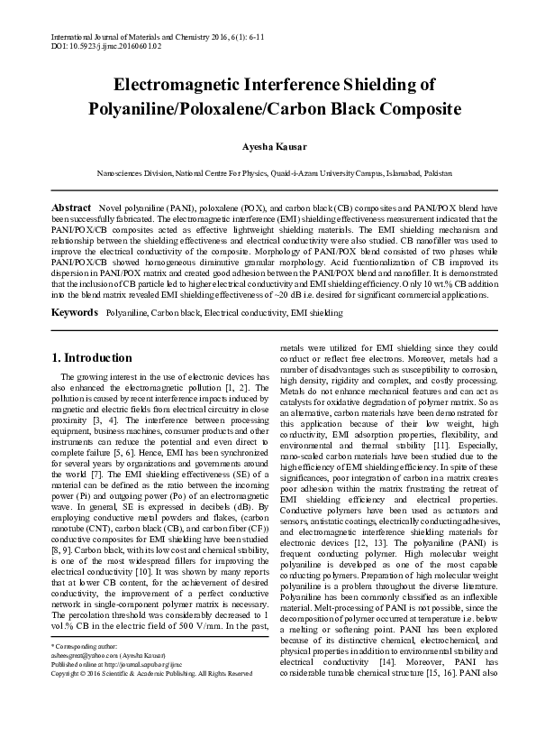 (PDF) Electromagnetic Interference Shielding of Polyaniline/Poloxalene ...