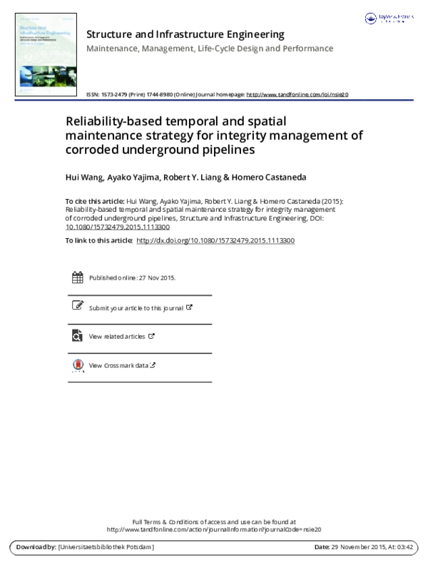 Pdf Reliability Based Temporal And Spatial Maintenance Strategy For Integrity Management Of