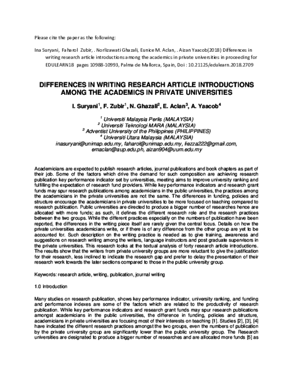 (PDF) DIFFERENCES IN WRITING RESEARCH ARTICLE INTRODUCTIONS AMONG THE ...