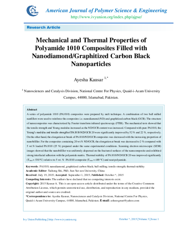 (PDF) Mechanical and Thermal Properties of Polyamide 1010 Composites ...