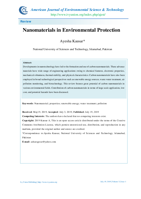 (PDF) Nanomaterials in Environmental Protection