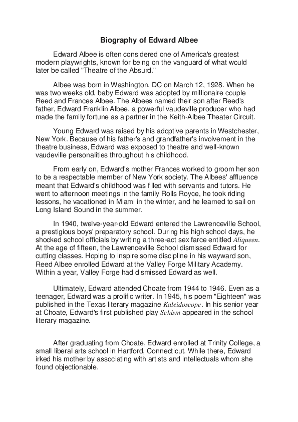 (DOC) Biography of Edward Albee